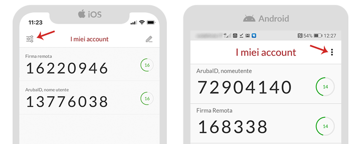 App Aruba OTP: menu Impostazioni | Guide pec.it