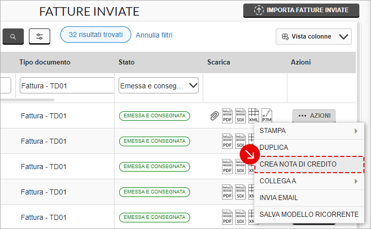 Creazione automatica nota di credito | Guide pec.it