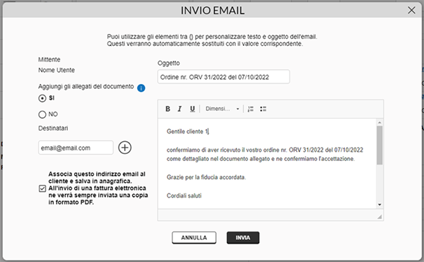 Inviare un ordine di vendita o di acquisto per email al cliente | Guide ...