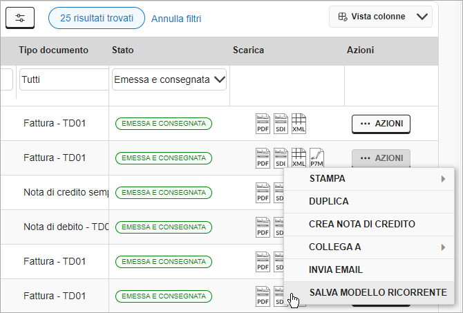 Creare un modello di fatture ricorrenti dal menu Fatture inviate ...