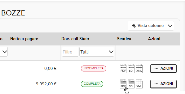 Come scaricare una o più bozze in formato .PDF, XML o SdI | Guide pec.it