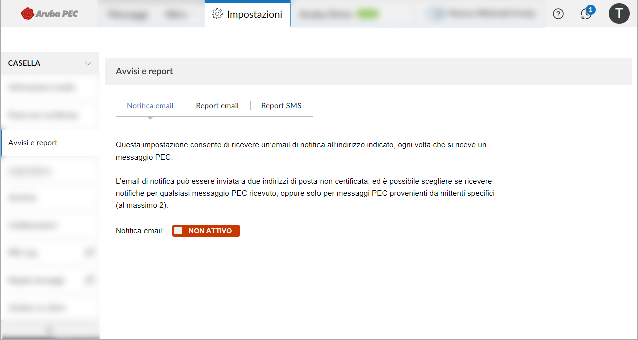 WebMail PEC Smart: impostazioni avvisi e report | Guide pec.it